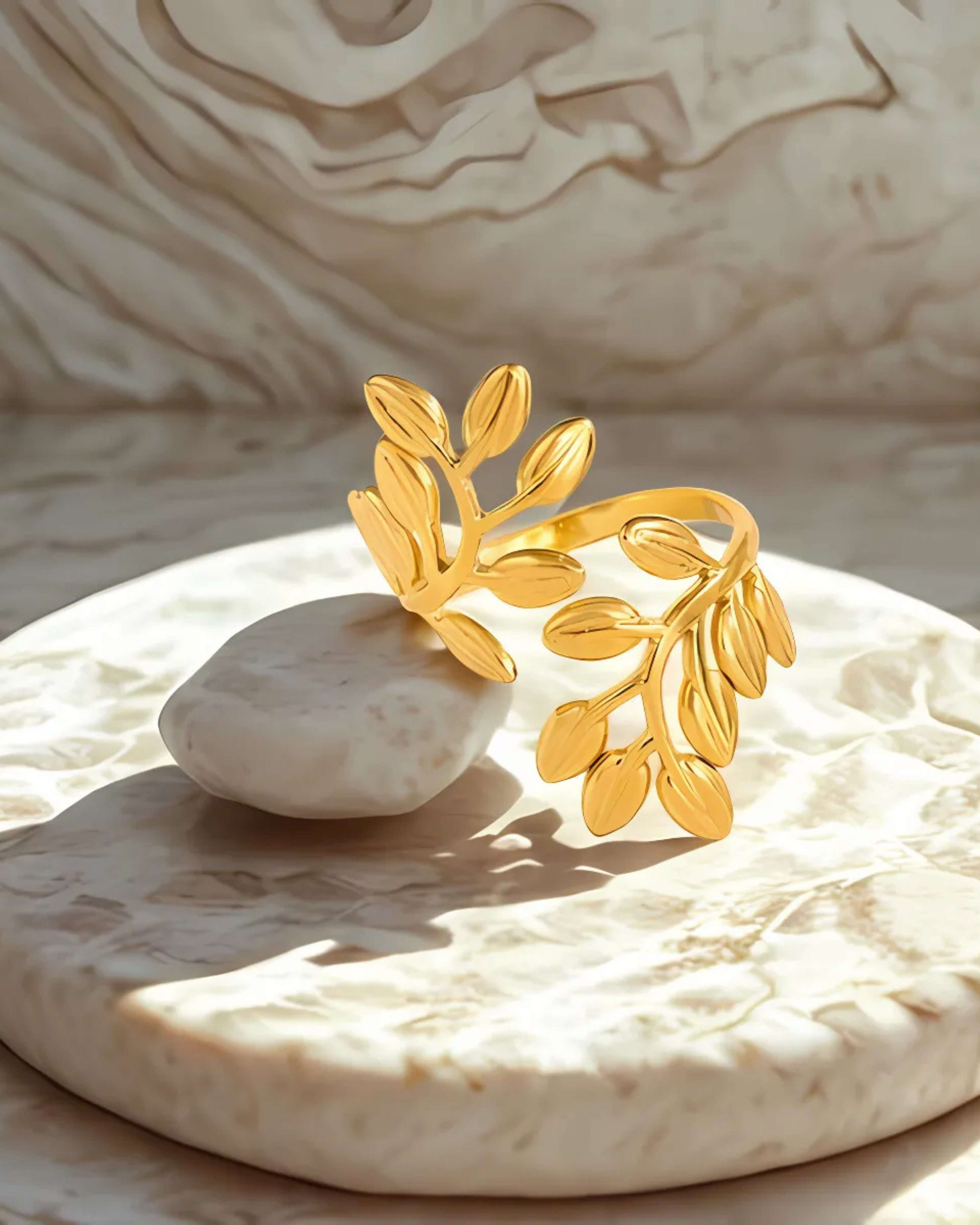 Anti-Tarnish Gold-Plated Leaf Ring – Ark Of Oasis